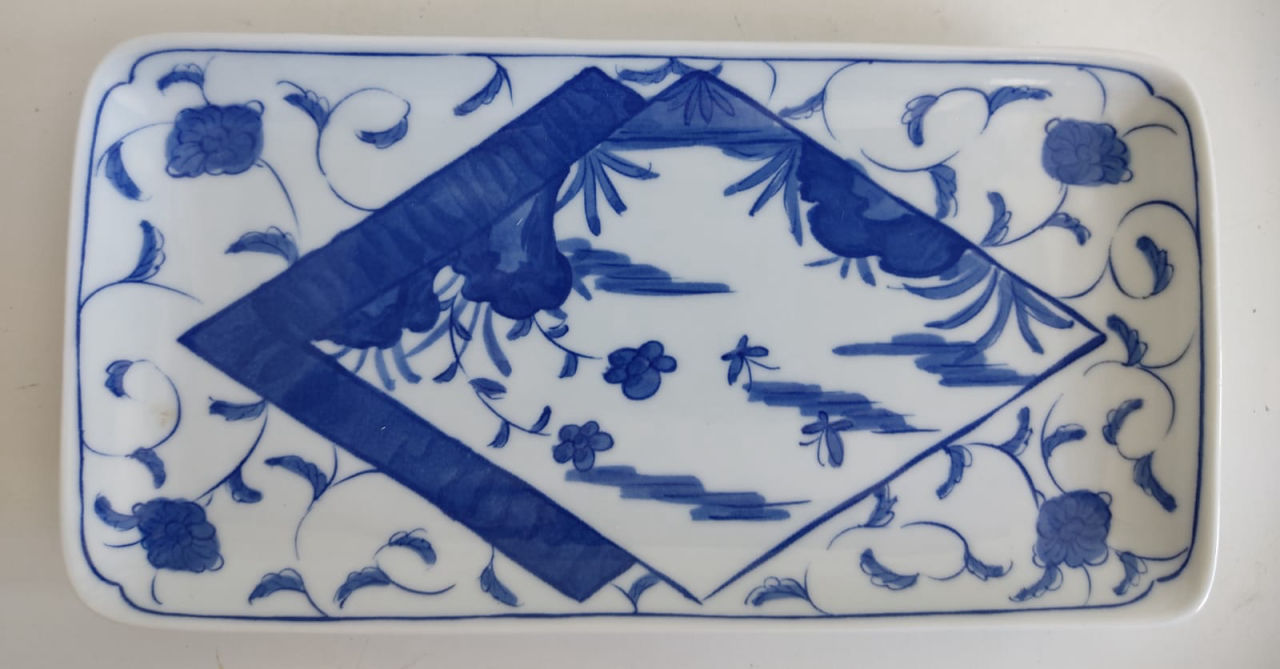JAPÃO - MINI TRAVESSA RETANGULAR EM PORCELANA DECORADA - 23 X 12 CM ...